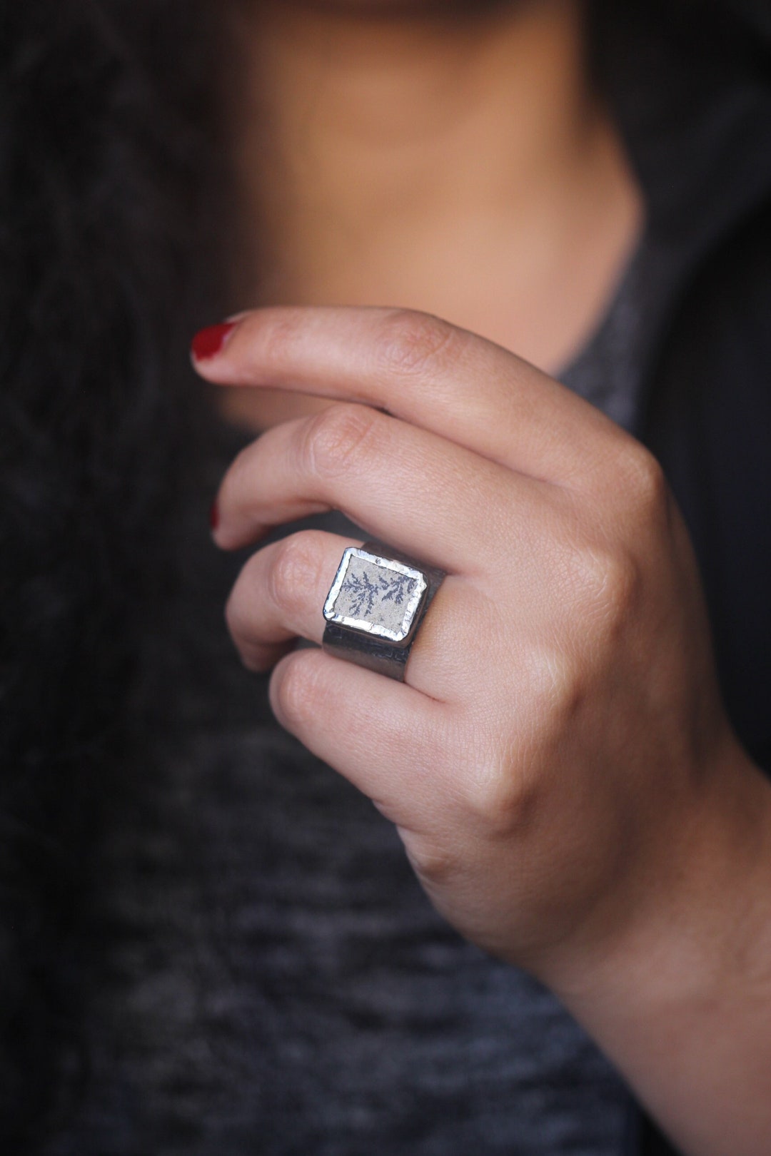 Dendritic Limestone Rustic Jewelry Brown Fossil Ring Wide - Etsy New ...