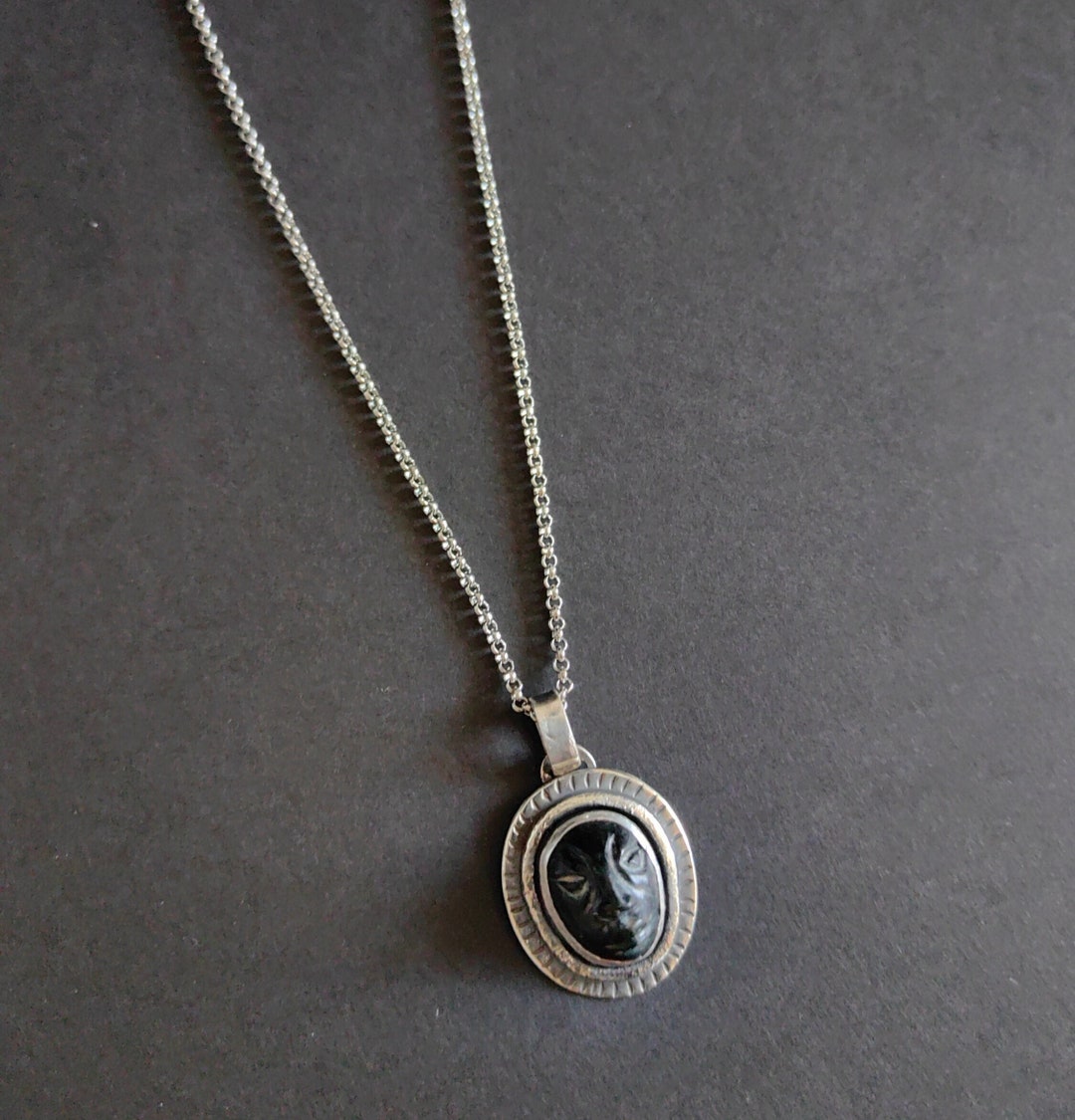 Hand-carved Mexican Onyx Mask, Unique Sterling Silver Pendant ...