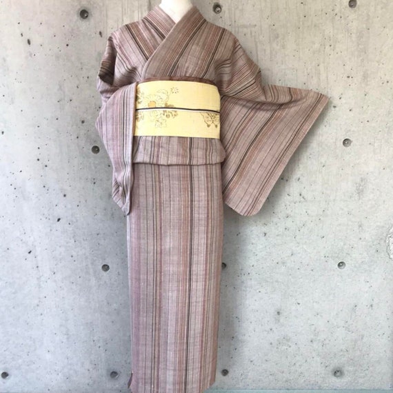Rank A Vintage Kimono: Aesthetic Tsumugi with Stripe … - Gem