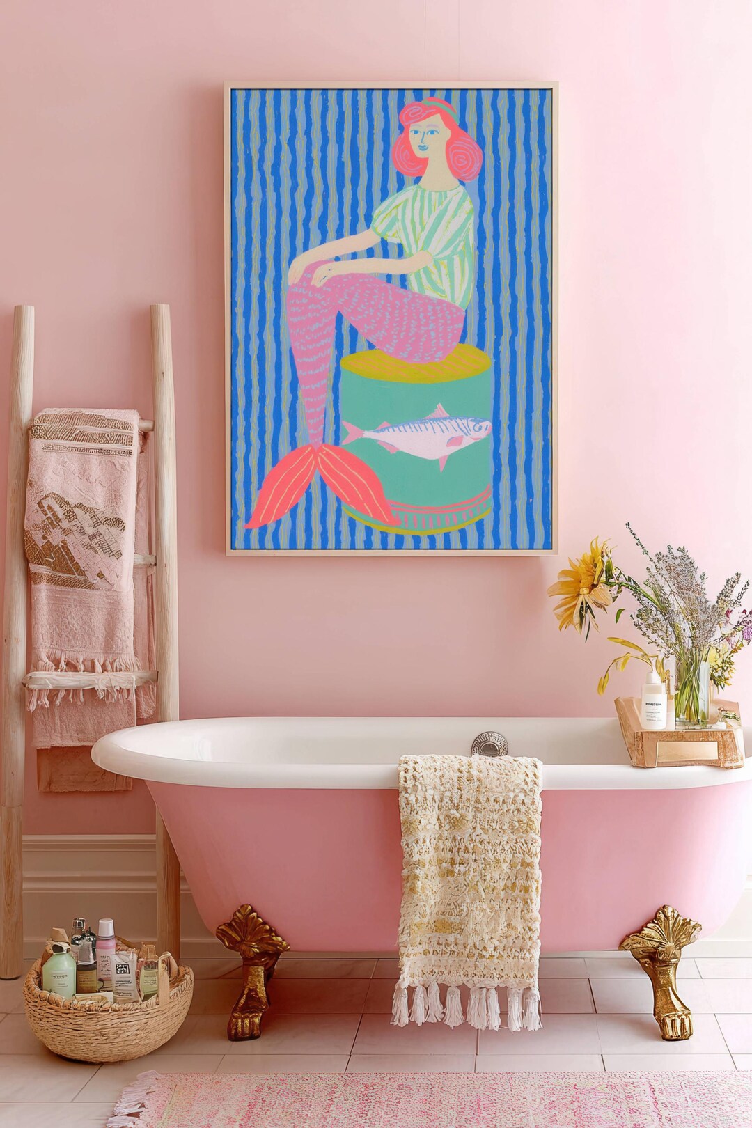 Mermaid Art Print, Whimsical Mermaid Art Print, Vintage Mermaid Poster ...