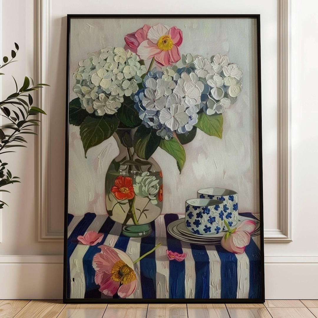 Striped Blue Hydrangeas Print: Hamptons Meets Cottagecore Inspired ...