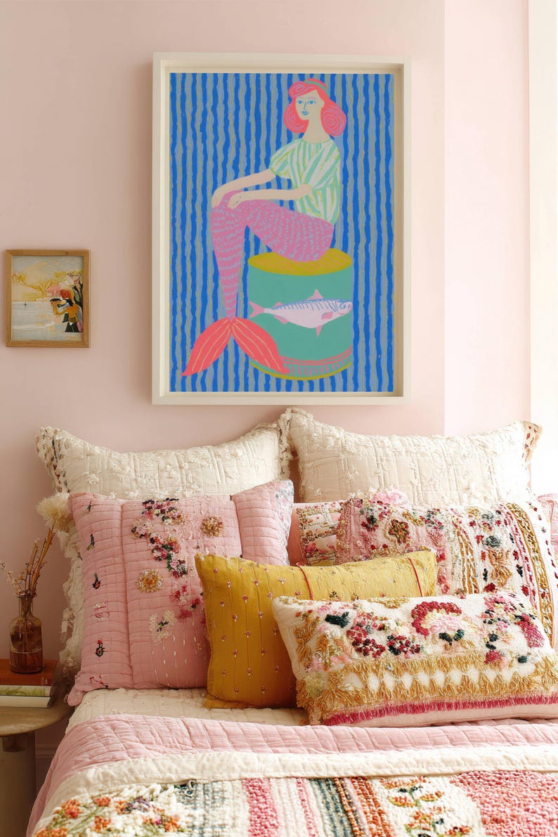 Whimsical Mermaid Art Print: Retro Tuna Can Coastal Decor - Etsy Australia