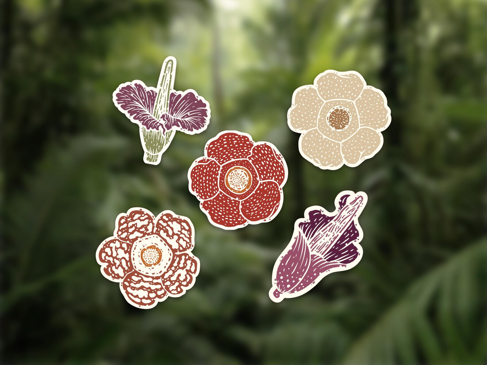 Corpse Flower Stickers | Titan Arum Rafflesia Stickers | Linocut Style ...
