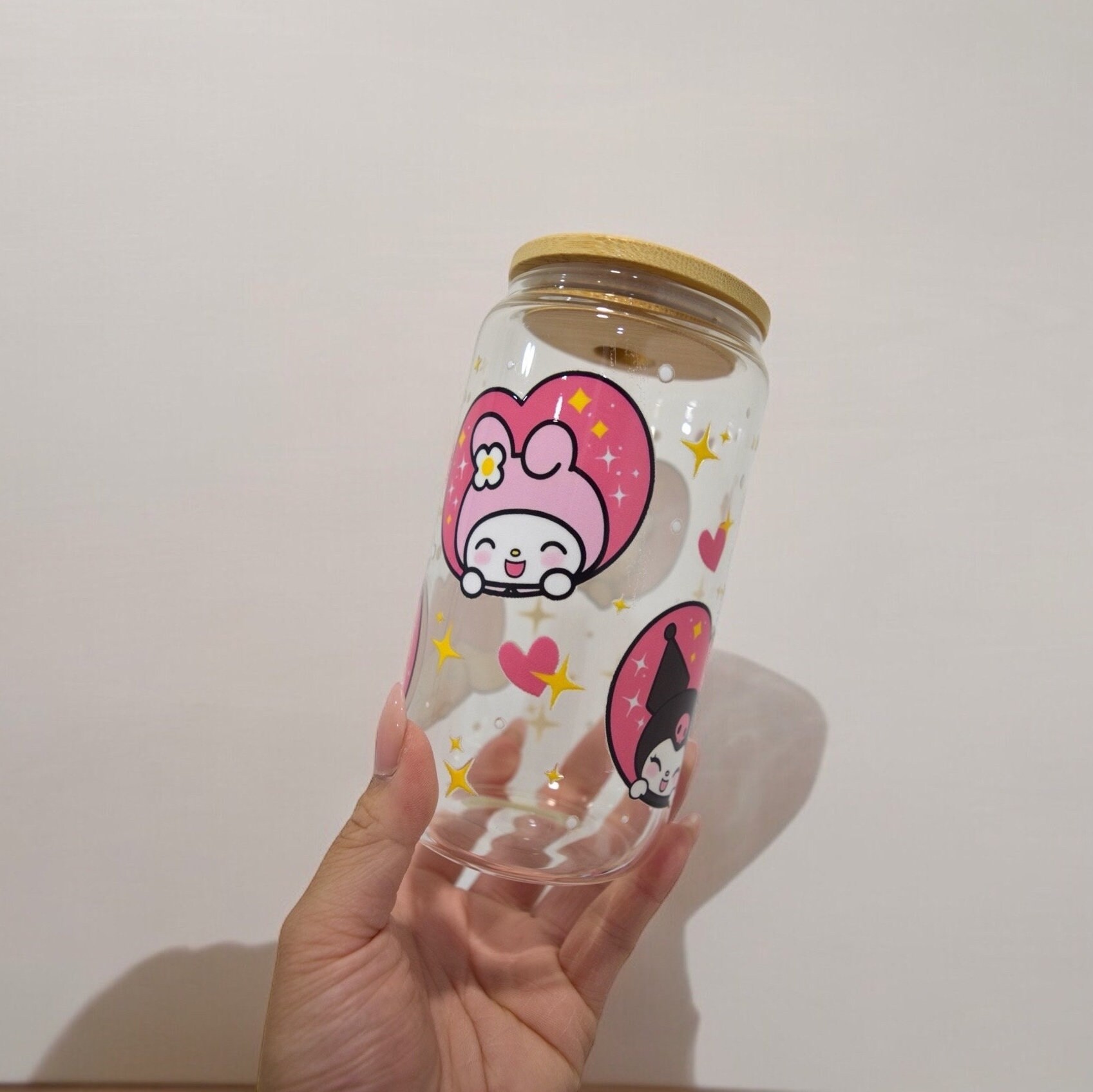 16 Oz Sanrio Glass Cup, With Bamboo Lid and Glass Straw. Hello Kitty ...