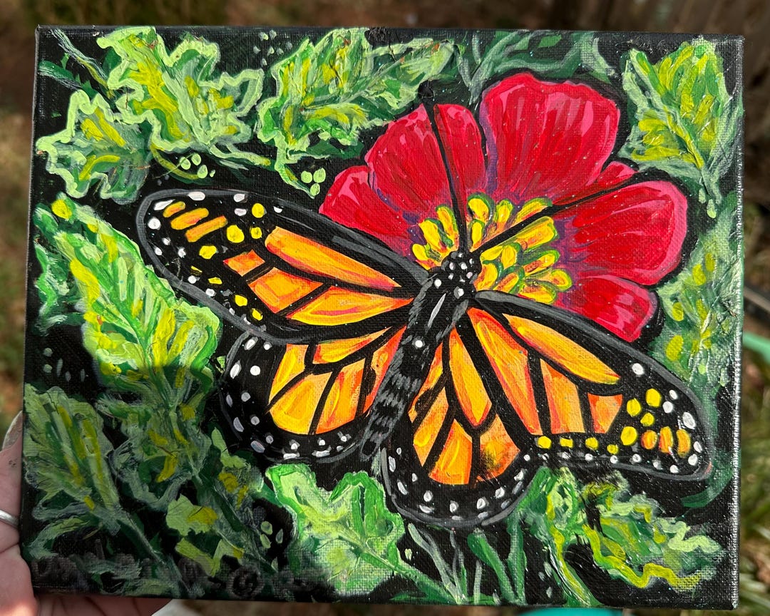 Monarch Butterfly in the Garden 8 X 10” Original Painting Signed and ...