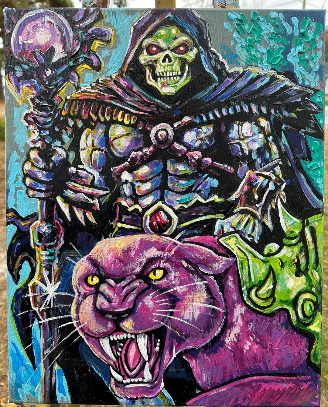 Skeletor and Purple Panther Original Painting on Stretched Canvas, Dawn ...