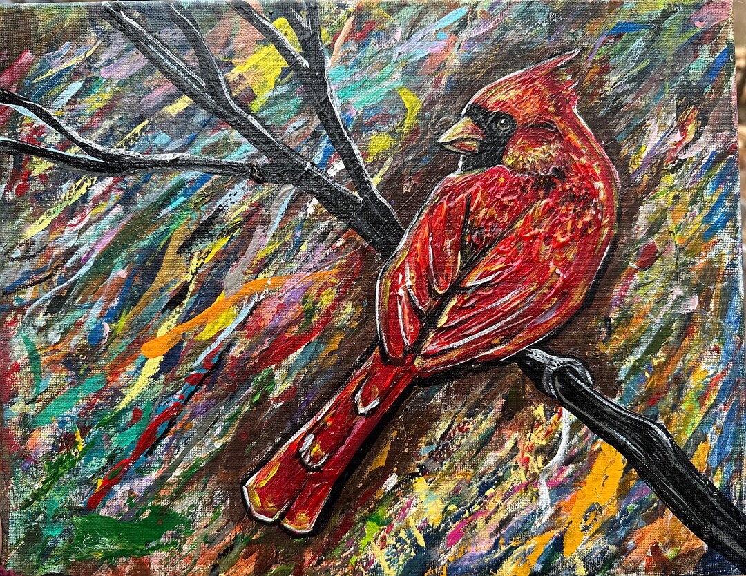 Cardinal Colors Original Painting on Canvas Thick Textured Paint Dawn ...