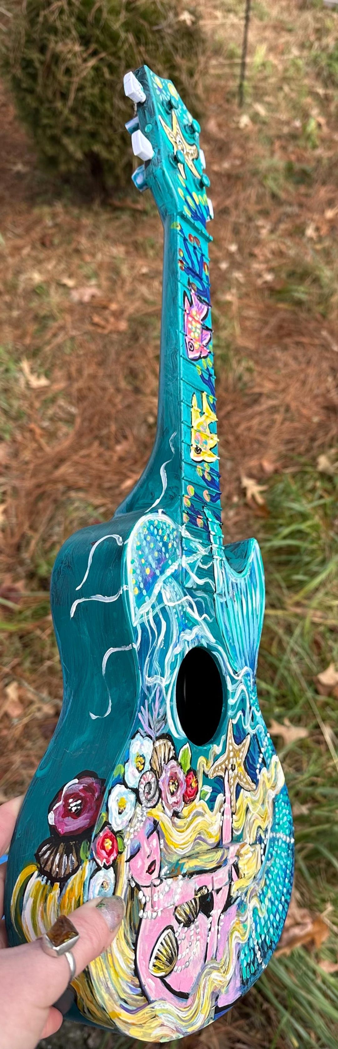 Hand Painted Small Mermaid, Guitar Art Wall Hanging Dawn Tarr, Blonde ...