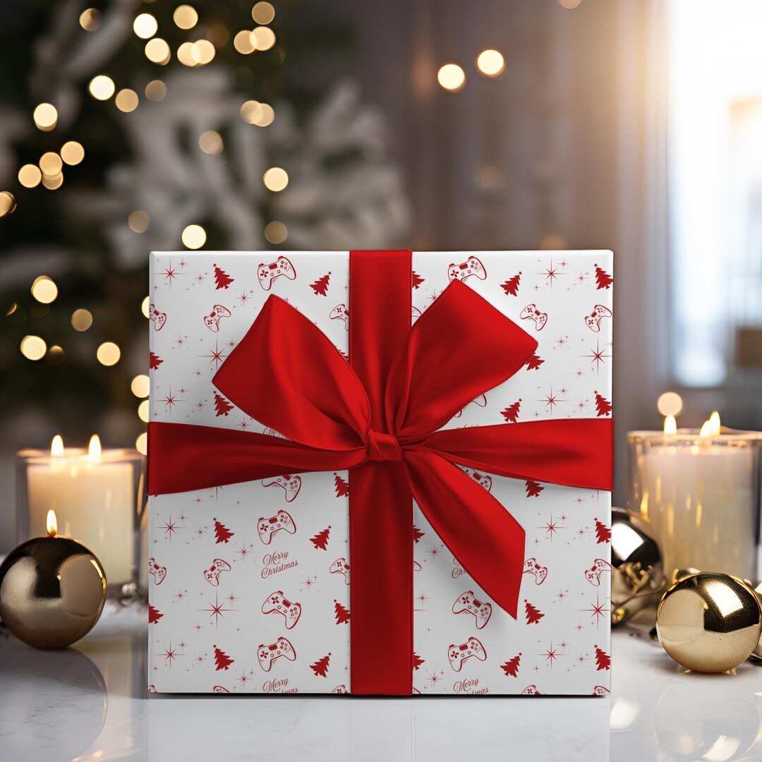 Gaming Christmas Gift Wrap Paper, Video Game Holiday Wrapping Sheets ...