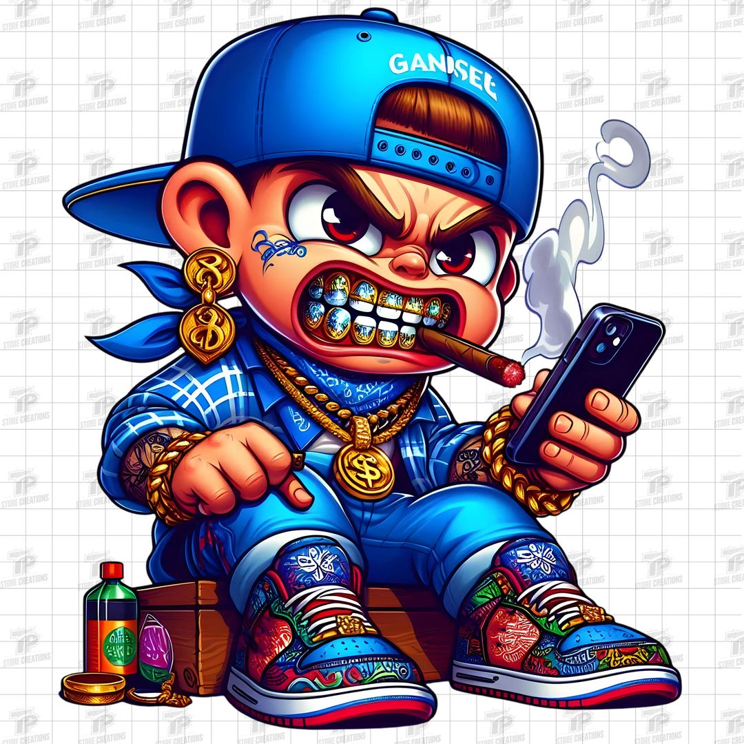 Gangster Boy PNG – Urban Hood Kid Character With Cigar, Gold Grillz ...