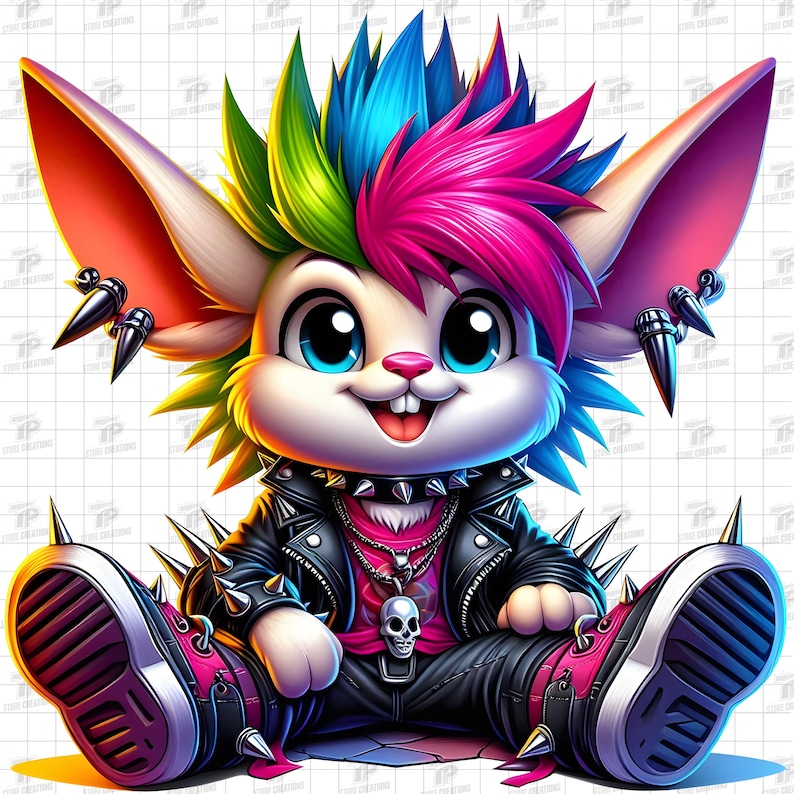 Punk Bunny Digital Art, Punk Png Punk Design, Colorful Rebel Rabbit PNG ...