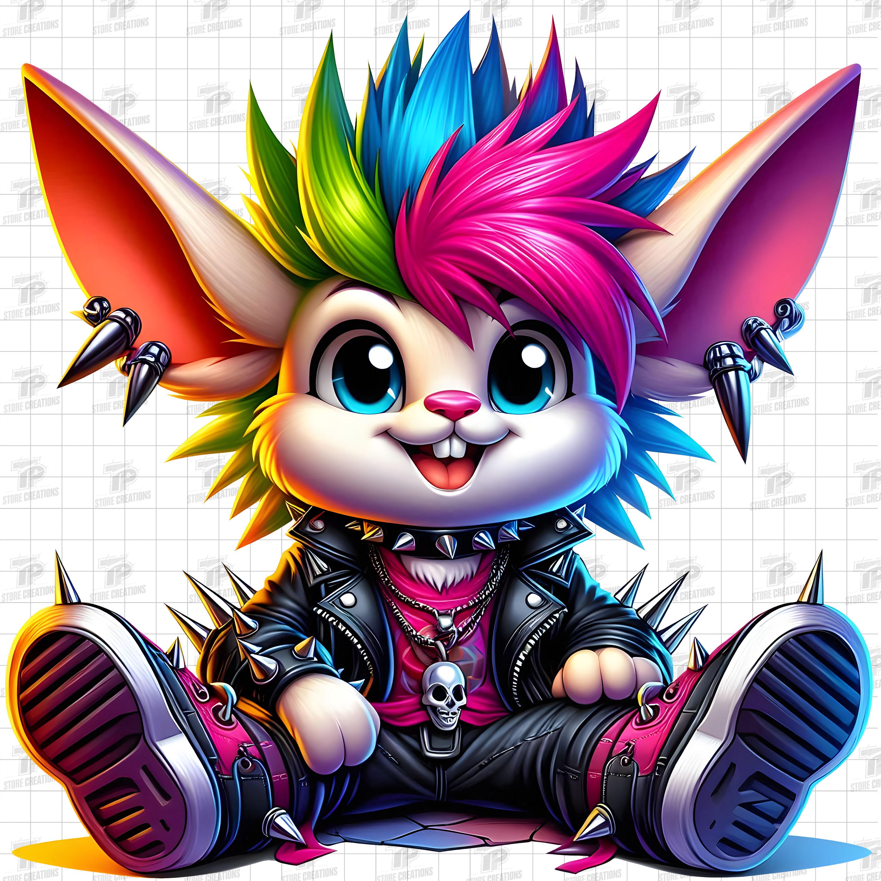 Punk Bunny Digital Art, Punk Png Punk Design, Colorful Rebel Rabbit PNG ...