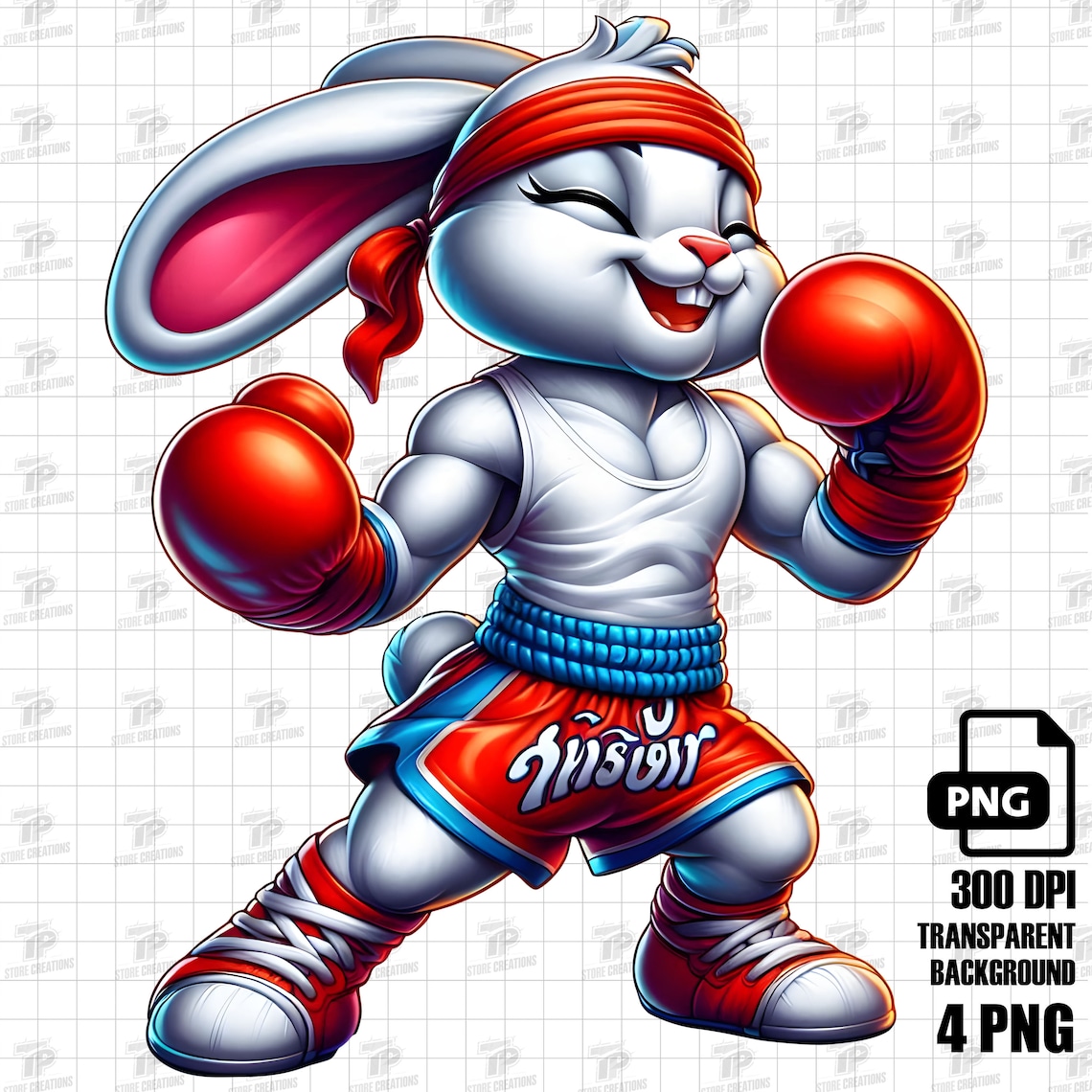 Cute Muay Thai Boxing Bunny Digital Png, Adorable Rabbit in Boxing ...