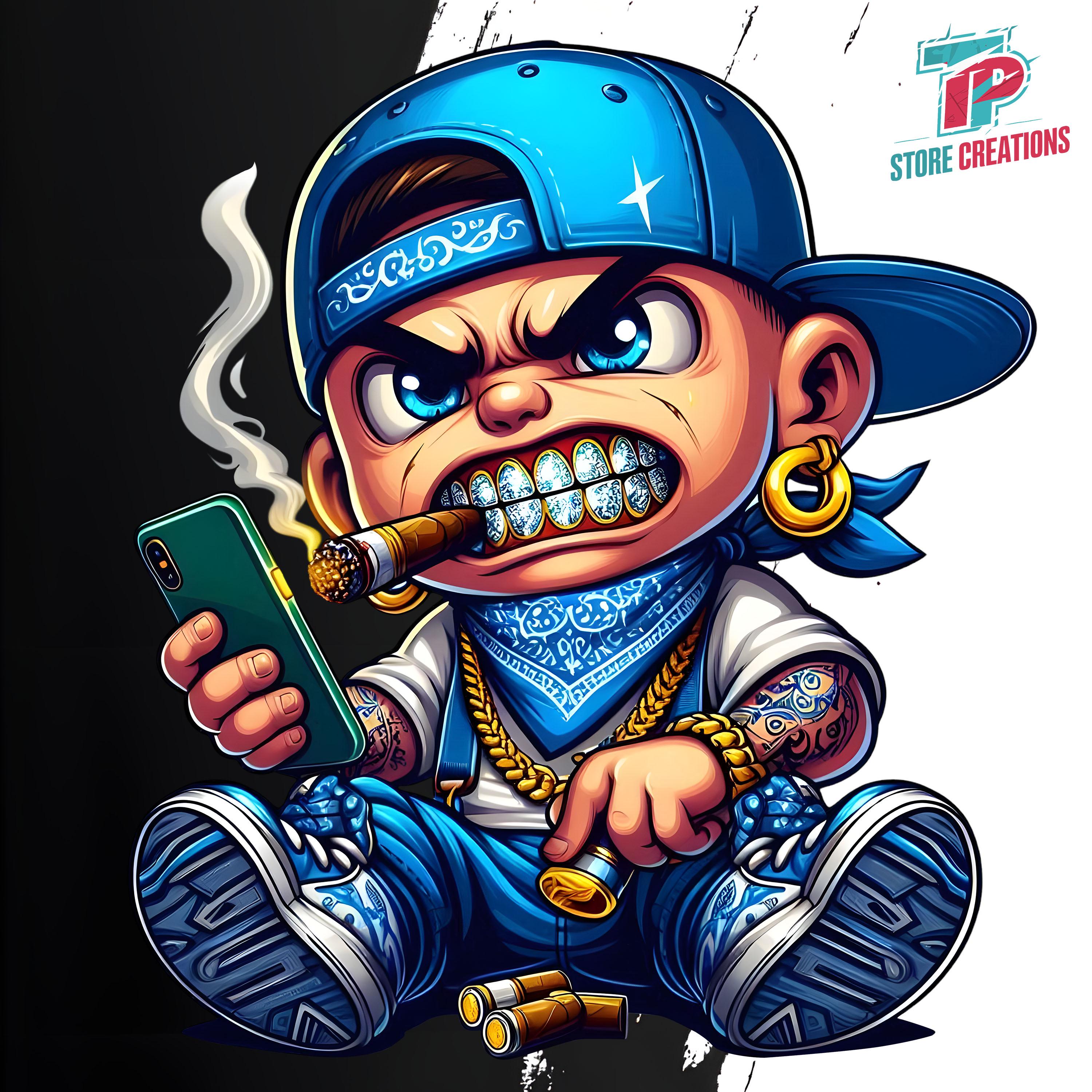 Gangster Boy PNG – Urban Hood Kid Character With Cigar, Gold Grillz ...