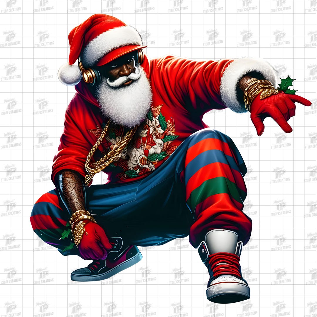 Urban Santa Claus Digital Clipart for Christmas PNG, Hip-hop Santa PNG ...
