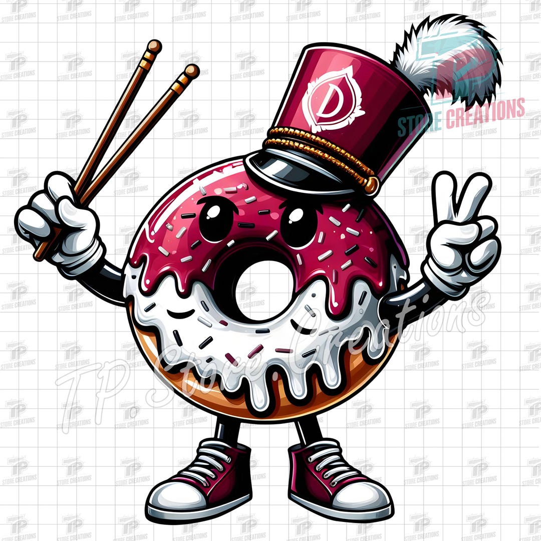 Donut Mascot PNG, Cool Donut Character With Drumsticks & Drum Major Hat ...