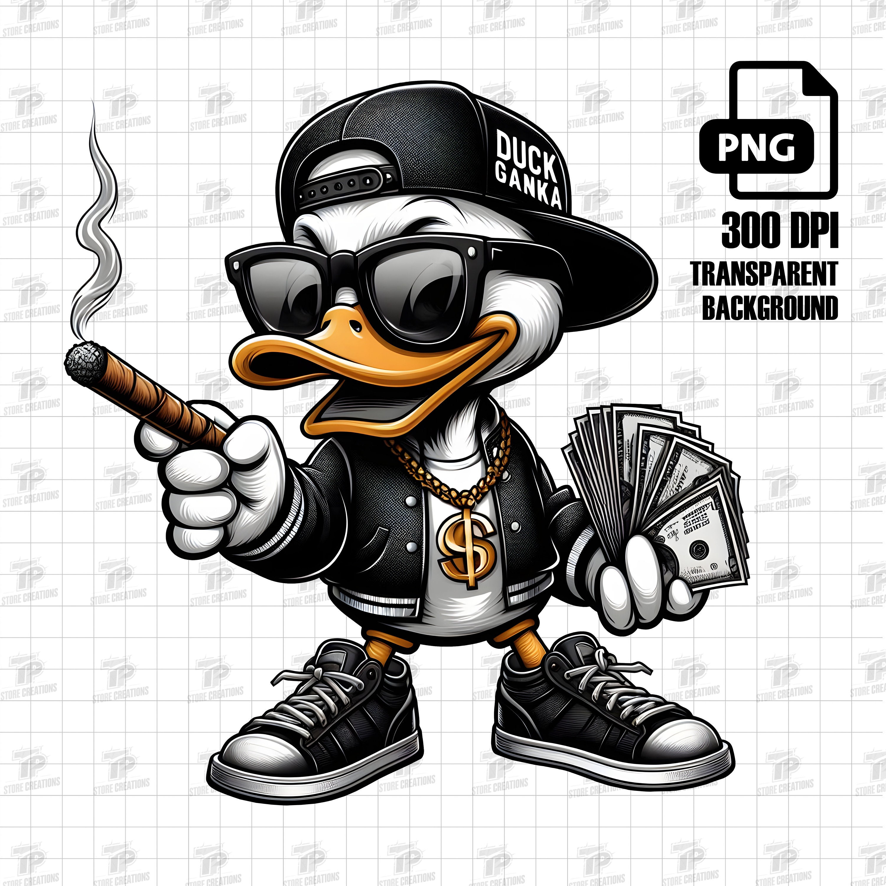 Cool Gangster Duck Smoking Cigar, Hip Hop Street Art Cartoon Duck Hold ...