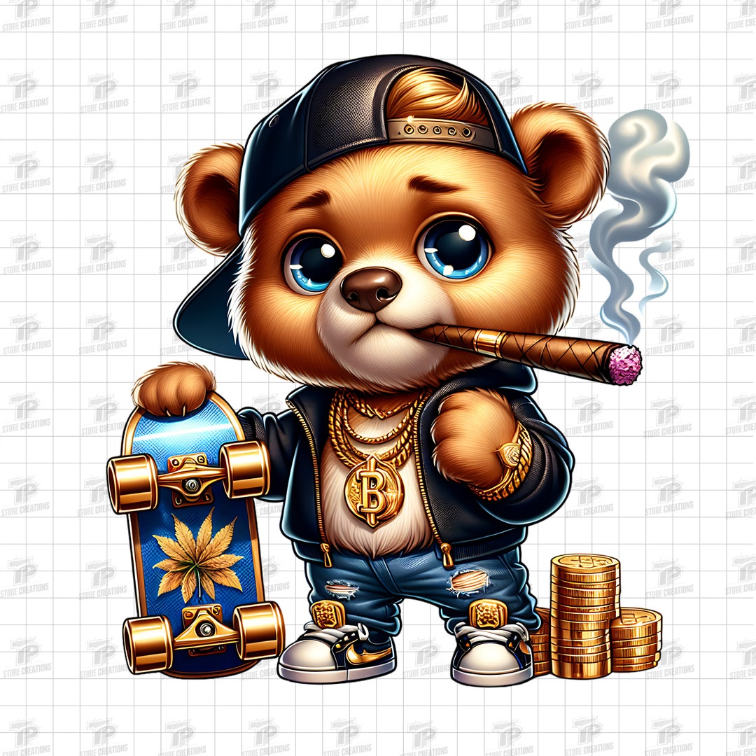 Rich Gangster Teddy Bear Smoking Cigar Png, Urban Sublimation Design, Streetwear Bear Clipart ...