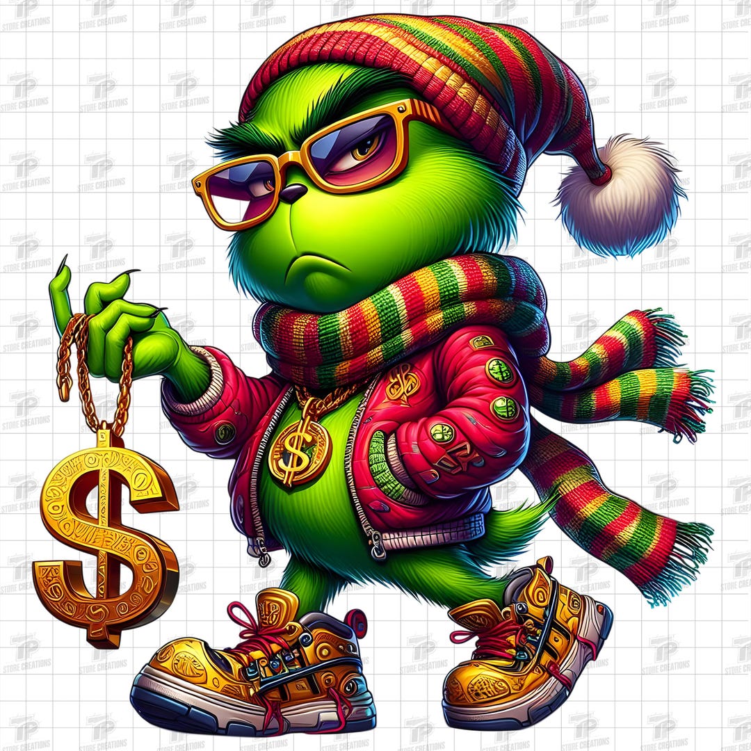 Urban Grinch Png, Grinch Hip Hop Christmas PNG, Cool Grinch Png, Grinch ...