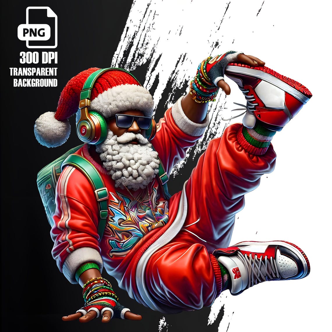Breakdancing Santa PNG, Hip Hop Santa Png, Urban Santa Png, Funny Santa ...