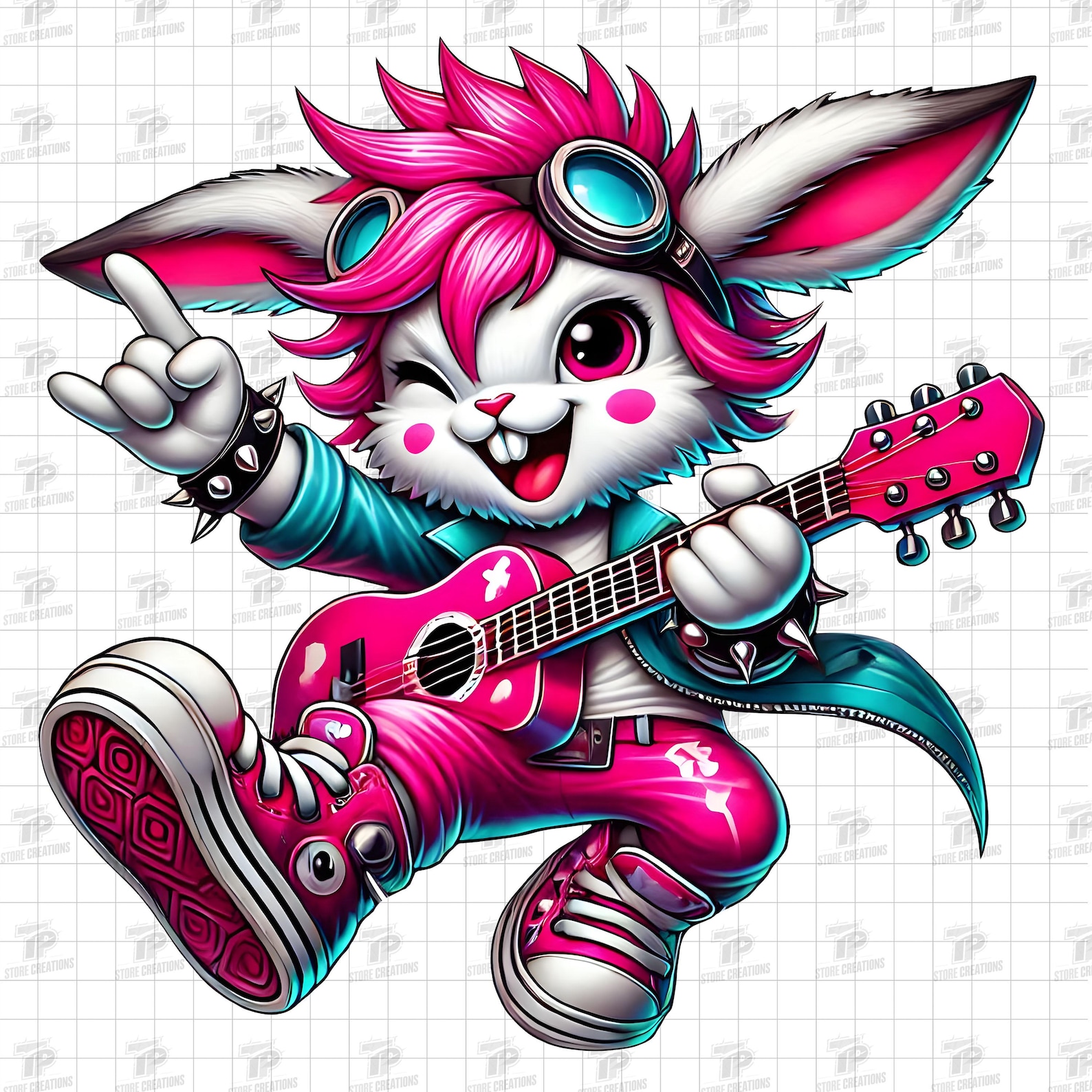 Rock Star Rabbit With Electric Guitar Png, Pink Rabbit Png, Pink Bunny ...