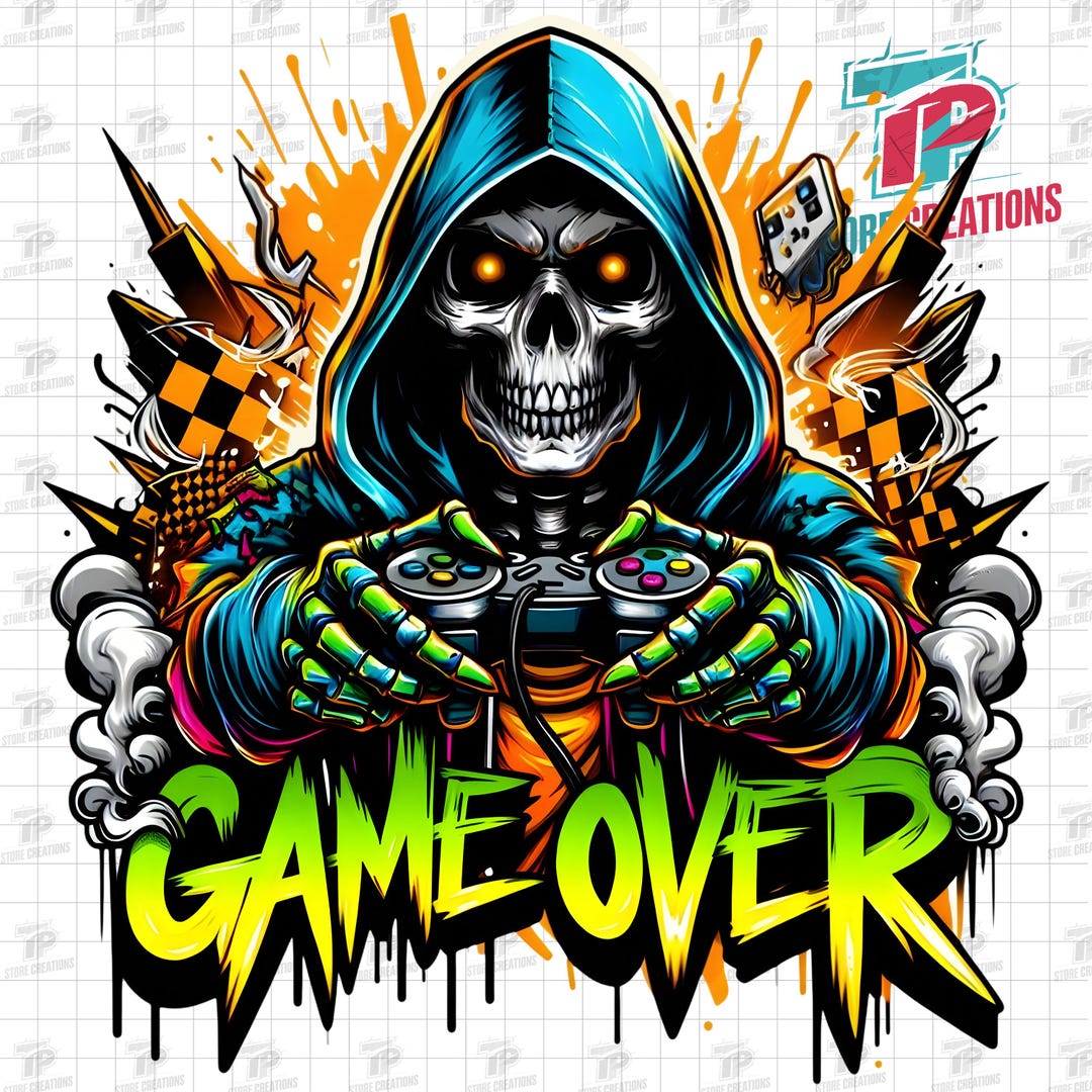 Skeleton Game Over Png, Skull Gamer Png, Gamer Png, Printable Gaming ...