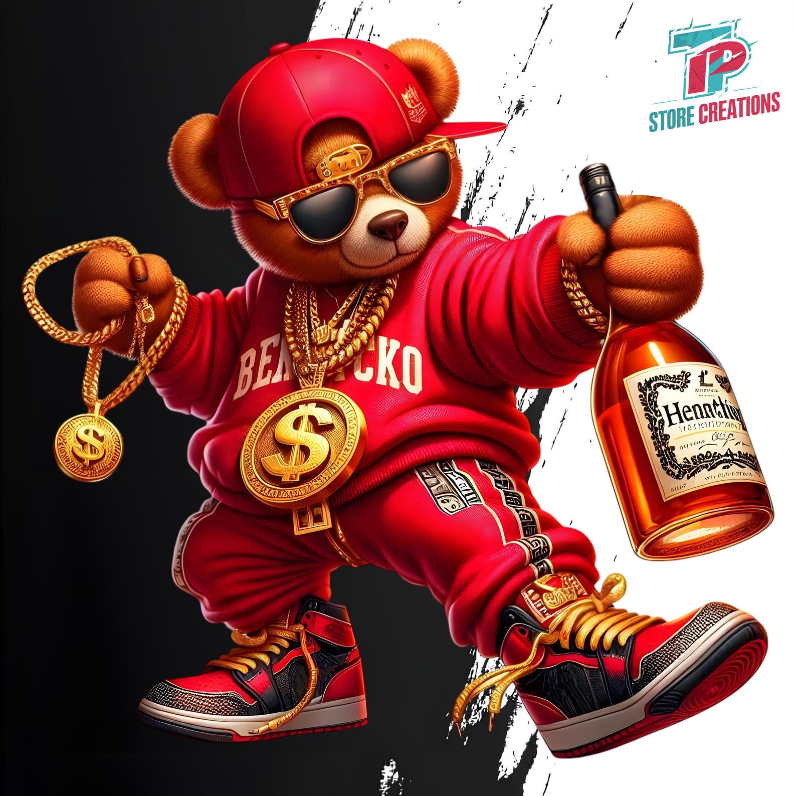Hip Hop Graffiti Bear Cartoon - Digital Download, Rich Teddy Bear Png ...