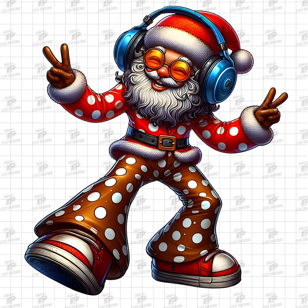 Retro Disco Santa Digital Art PNG, Groovy Christmas Clipart, Funky ...
