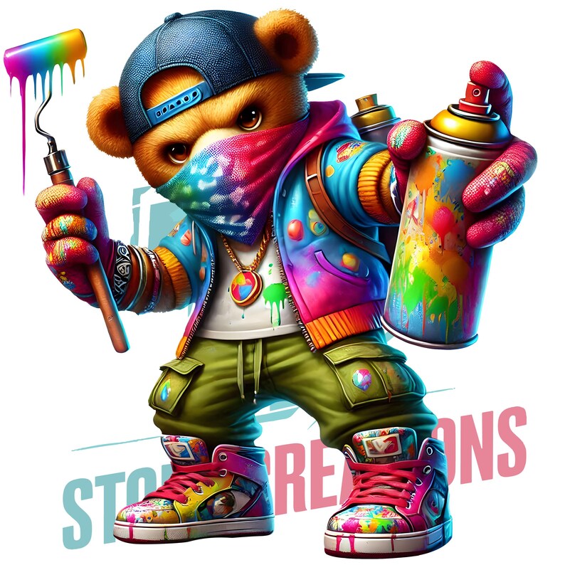 Hipster Graffiti Bear PNG, Teddy Bear Png, Graffiti Artist Bear With ...
