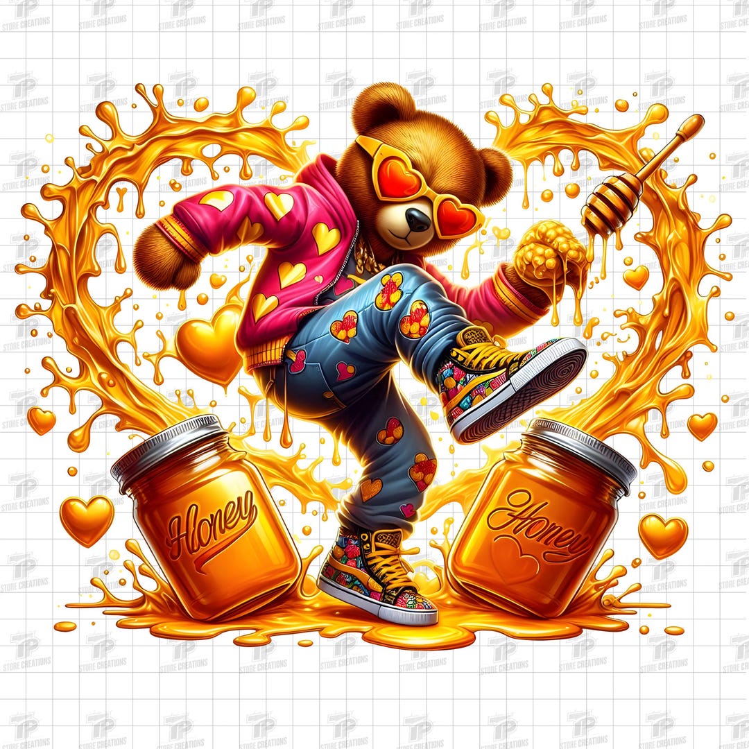 Honey Teddy Bear PNG, Dripping Honey Png, Hip Hop Teddy Bear PNG, Bear ...