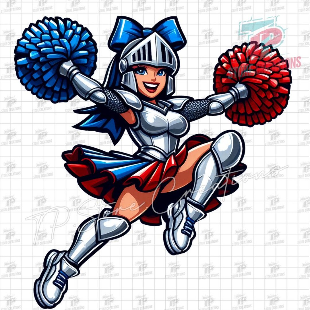 Female Knight Cheerleader PNG, Red Blue Girl Knight Mascot Design ...