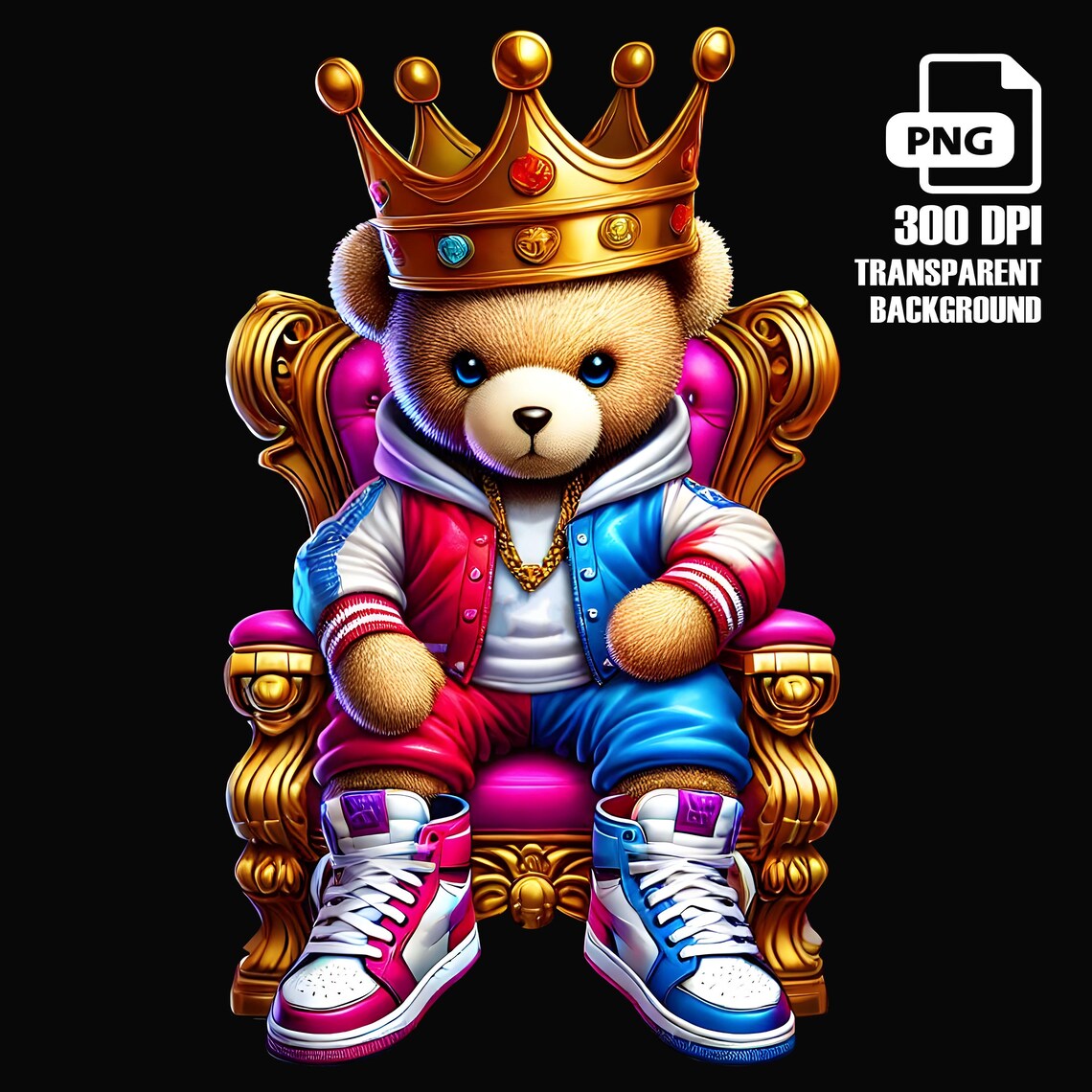 King Bear Png, Hip Hop Teddy Bear Png, Royal Teddy Throne Png ...