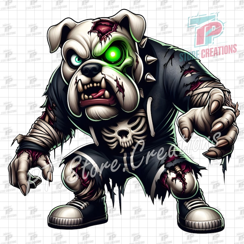 Zombie Bulldog Halloween PNG | Horror Halloween Dog Clipart With Green ...