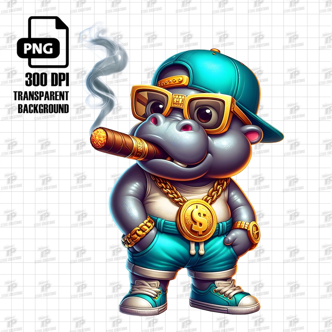 Rich Gangster Hippo Smoking Cigar Png, Urban Sublimation Design ...