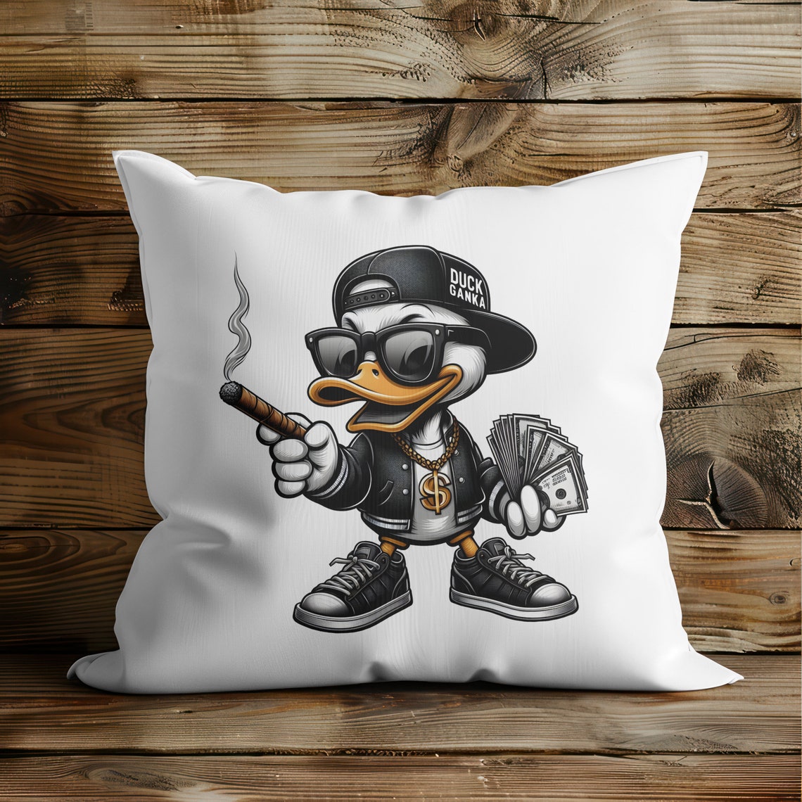 Cool Gangster Duck Smoking Cigar, Hip Hop Street Art Cartoon Duck Hold ...