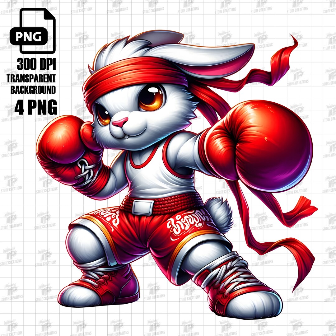 Cute Muay Thai Boxing Bunny Digital Png, Adorable Rabbit in Boxing ...