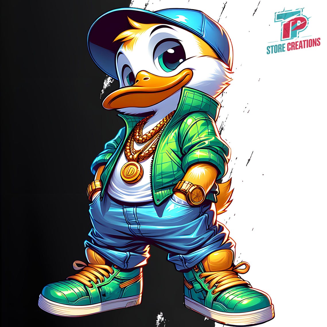 Gangster Duck PNG – Cool Urban Duck in Cap, Chains & Sneakers, Hip Hop ...