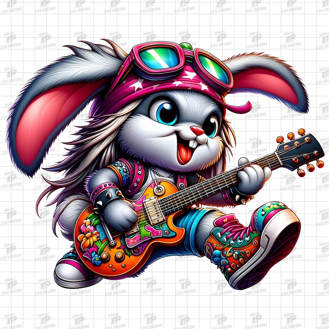Cute Bunny Guitar PNG, Rock Rabbit Png, Colorful Rocker Bunny Clipart ...