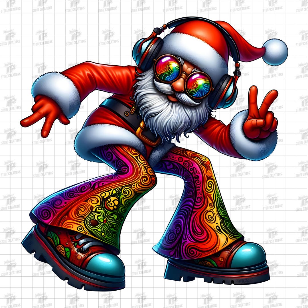 Groovy Santa Digital PNG, Funky Christmas Art, Psychedelic Christmas ...