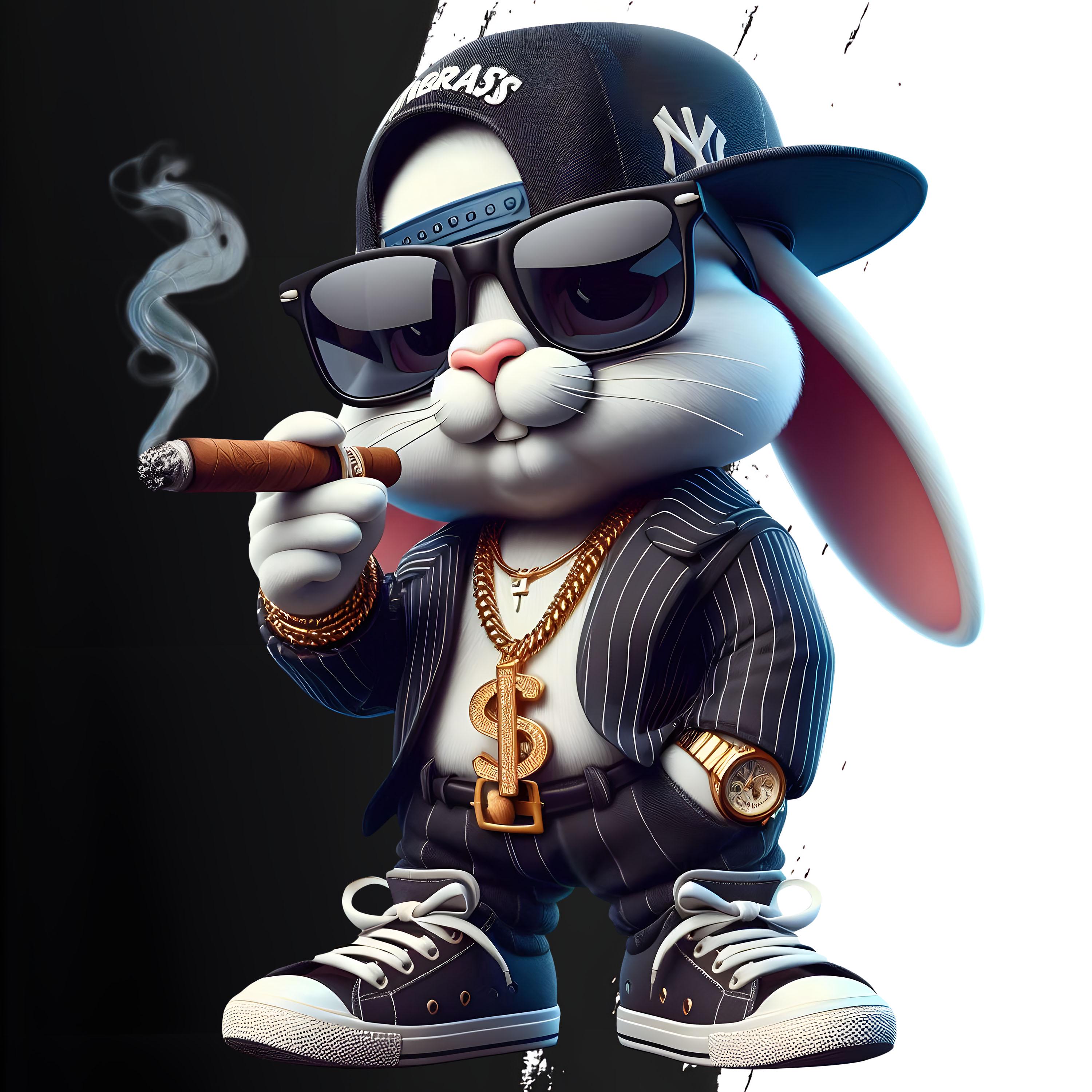 Cool Gangster Rabbit Smoking Cigar PNG, Hip Hop Street Art Cartoon ...
