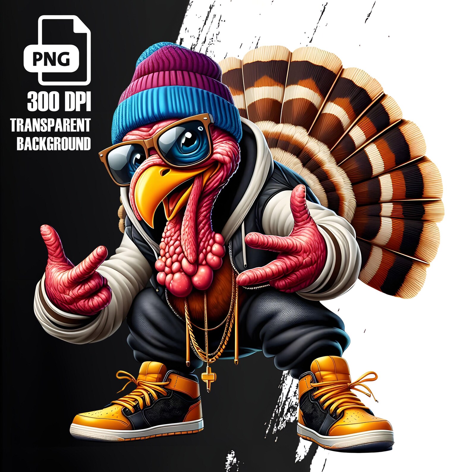 Hip Hop Turkey PNG - Cool Thanksgiving Turkey in Streetwear Png, Urban ...