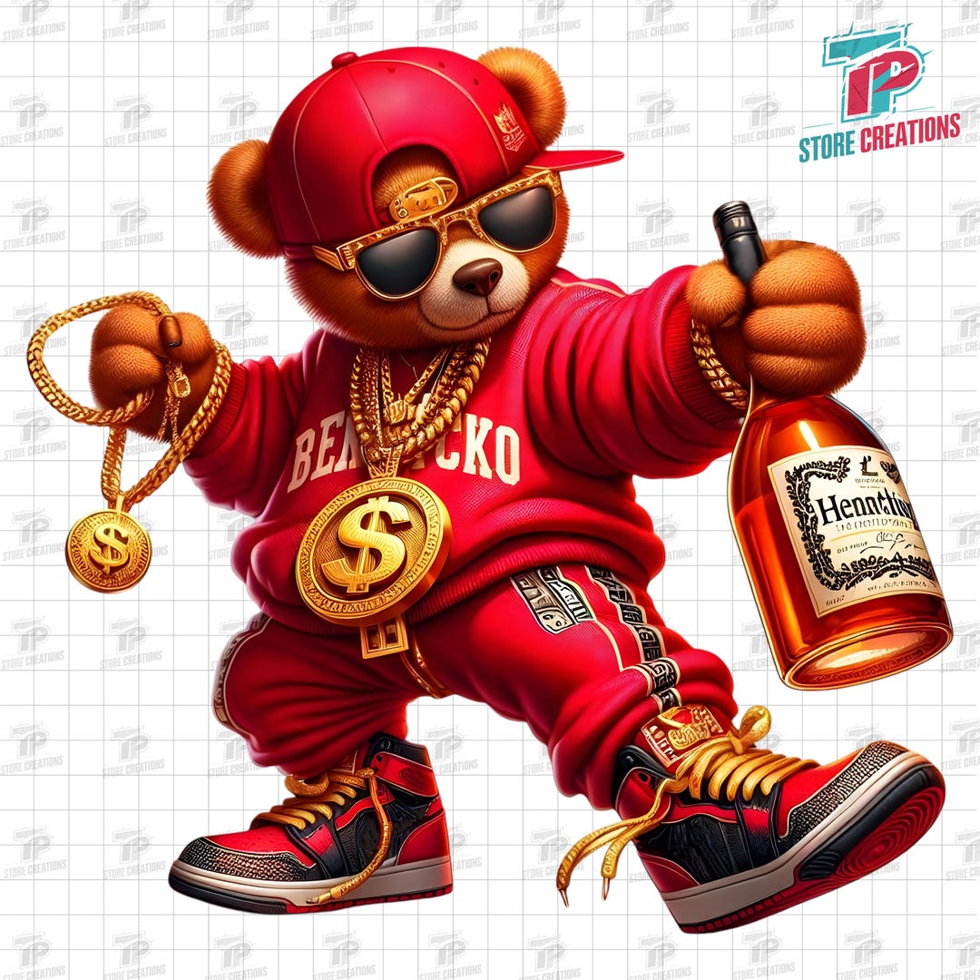 Hip Hop Graffiti Bear Cartoon - Digital Download, Rich Teddy Bear Png ...