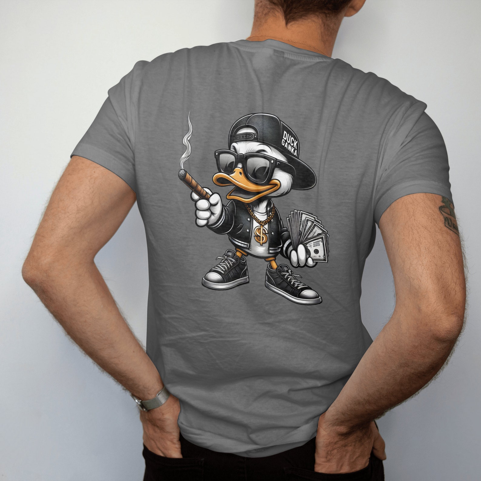 Cool Gangster Duck Smoking Cigar, Hip Hop Street Art Cartoon Duck Hold ...