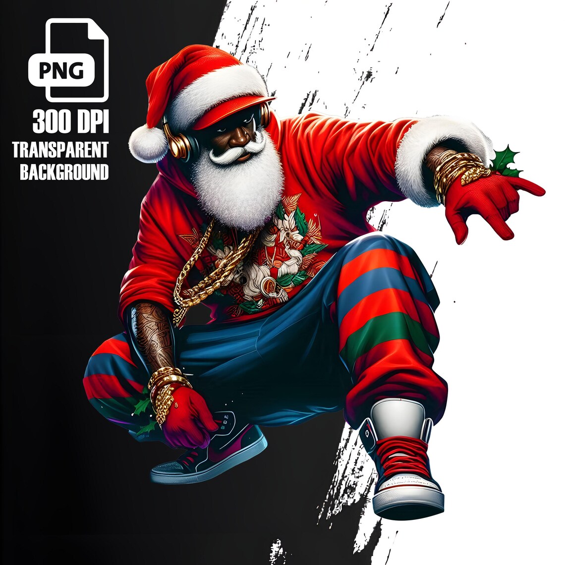 Urban Santa Claus Digital Clipart for Christmas PNG, Hip-hop Santa PNG ...