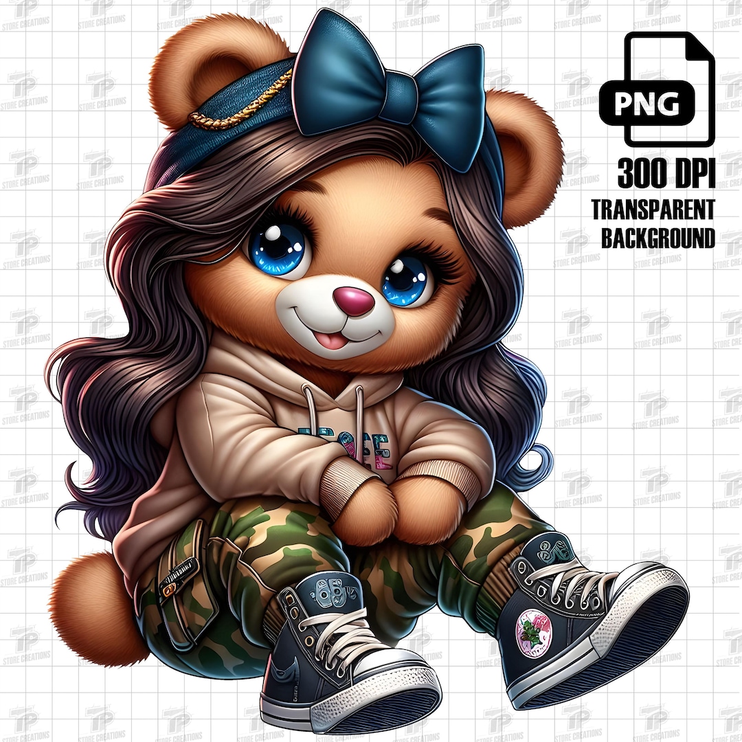 Cute Girl Teddy Bear PNG, Teddy Bear in Hoodie and Sneakers, Female ...