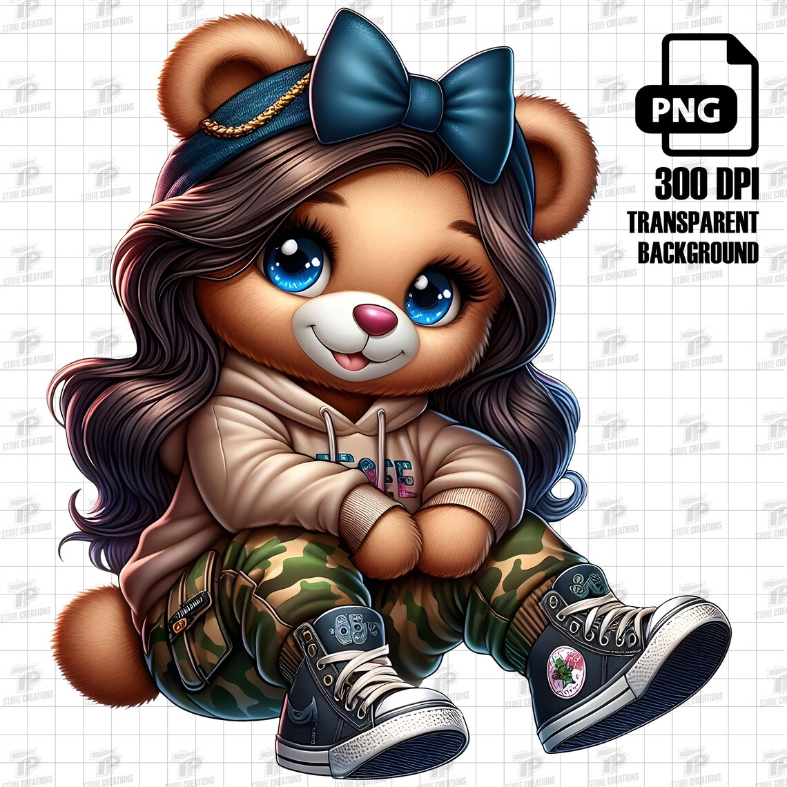 Cute Girl Teddy Bear PNG, Teddy Bear in Hoodie and Sneakers, Female ...
