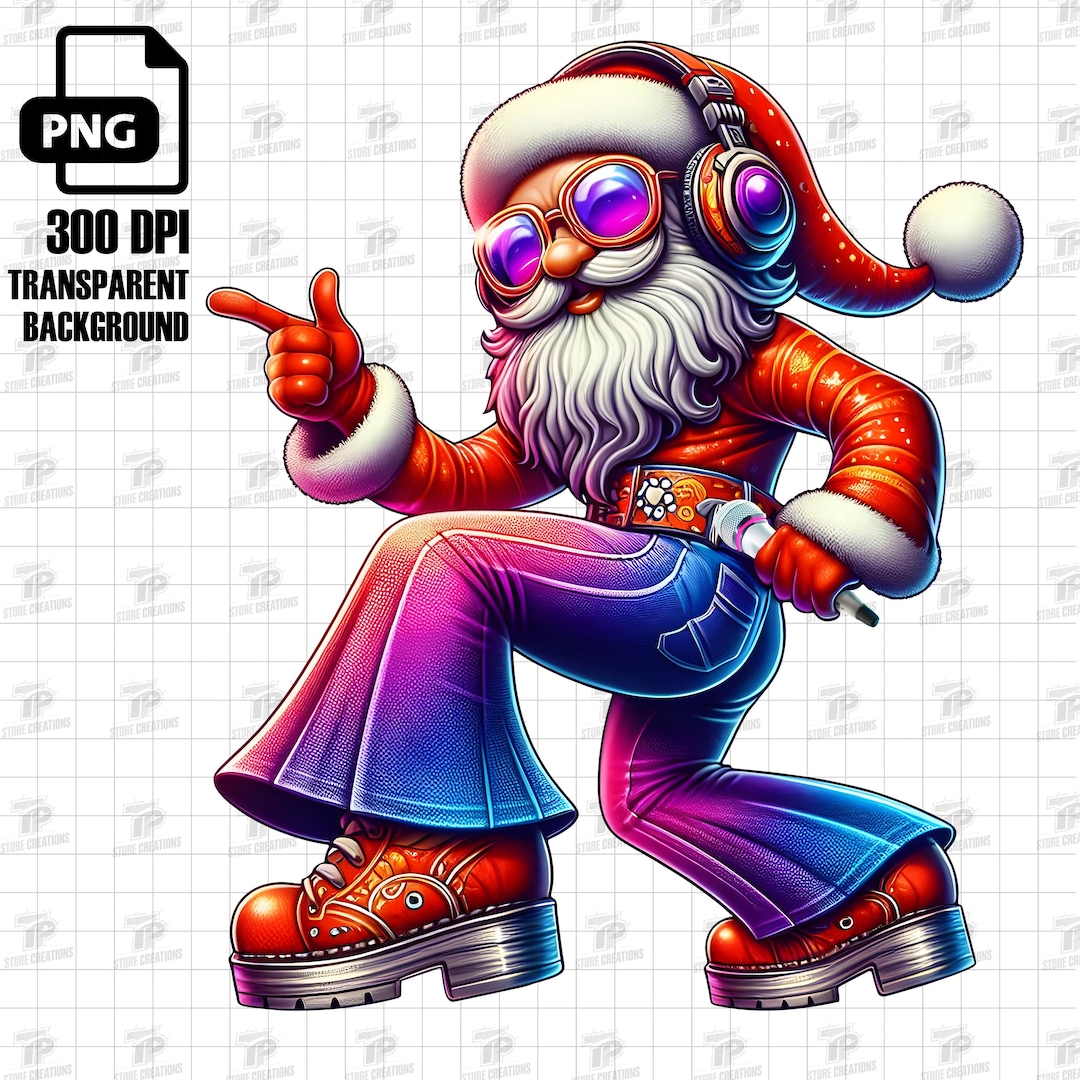 Groovy Disco Santa PNG - Retro Santa With Headphones & Microphone ...