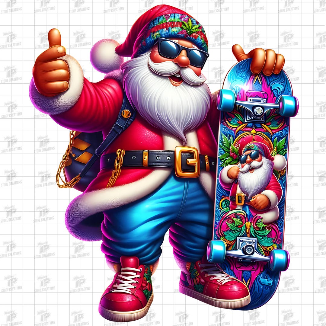 Urban Santa Png, Cool Skateboarding Santa Digital Download PNG ...