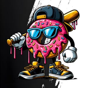 Baseball Donut PNG, Cool Donut Character With Baseball Bat, Dripping ...