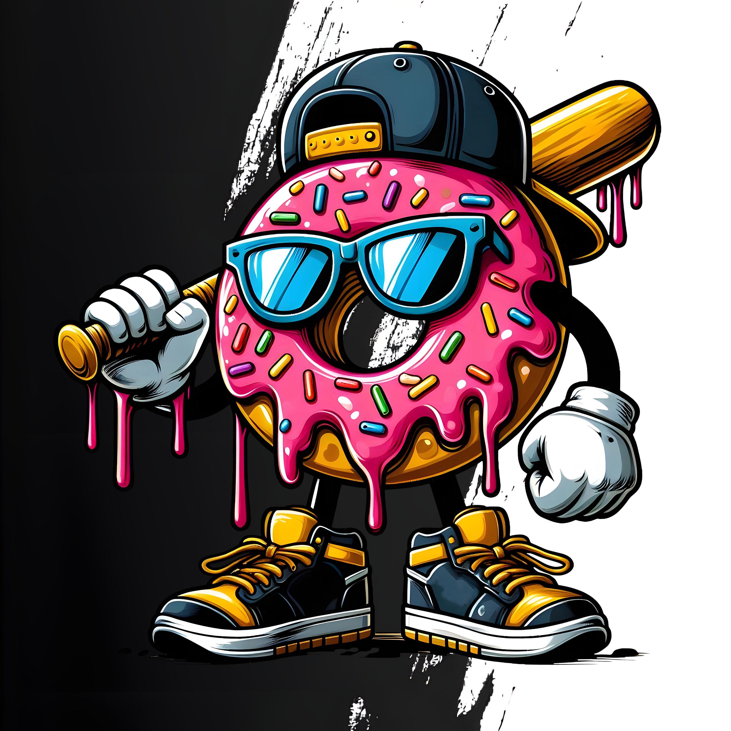 Baseball Donut PNG, Cool Donut Character With Baseball Bat, Dripping ...